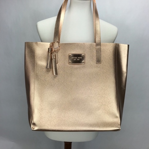 Michael Kors | Bags | Michael Kors Rose Gold Metallic Tote Bag Purse ...